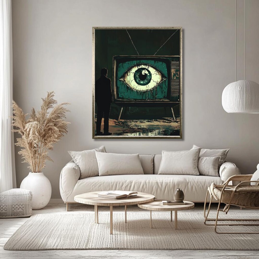 Surreal Eye in Vintage TV Canvas Print Retro Surrealist Wall Art, Dark ...