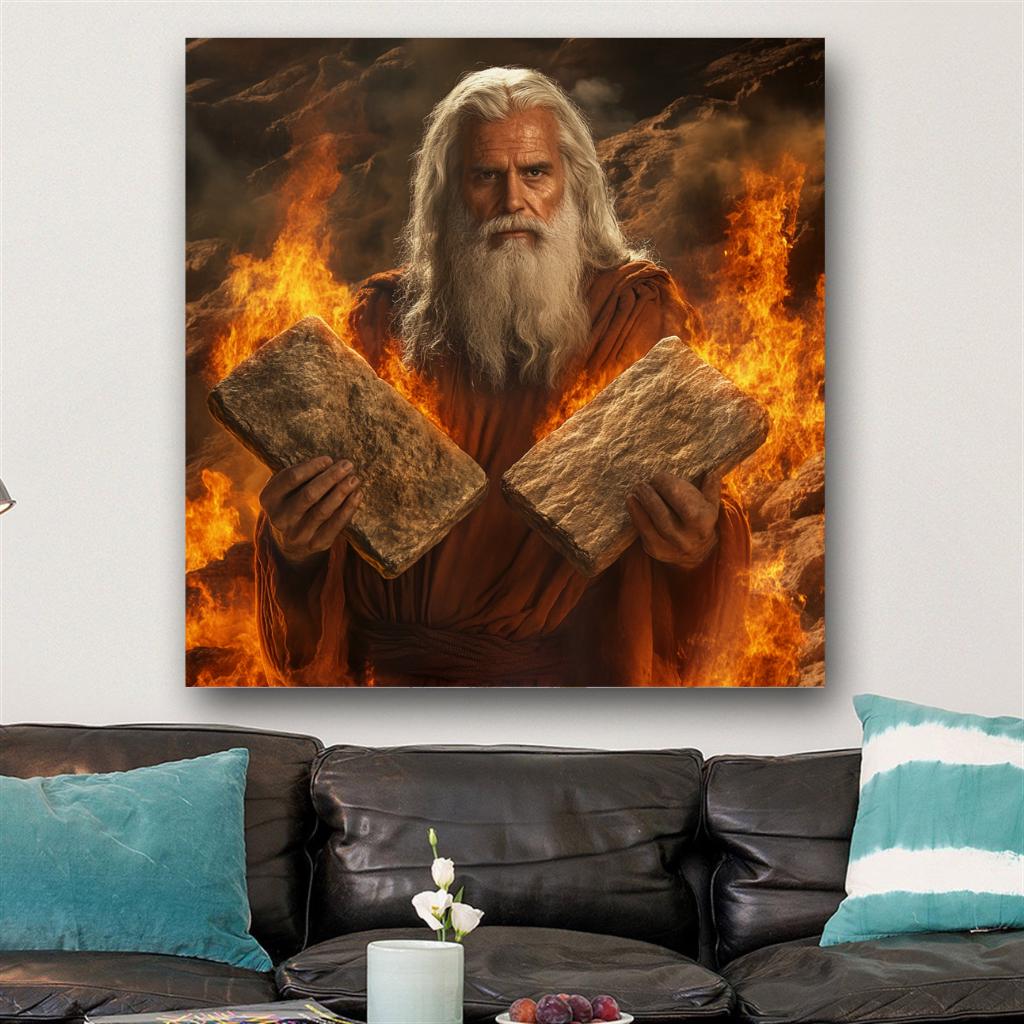 Moses Ten Commandments Wall Art Biblical Scene Canvas Print Religious ...