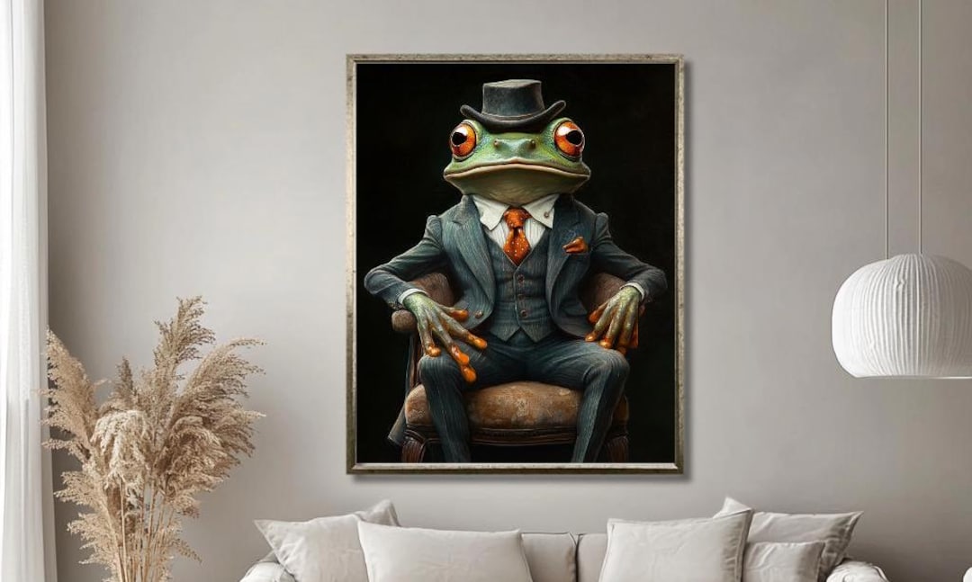 Distinguished Frog in Suit Canvas Print – Quirky Animal Portrait ...
