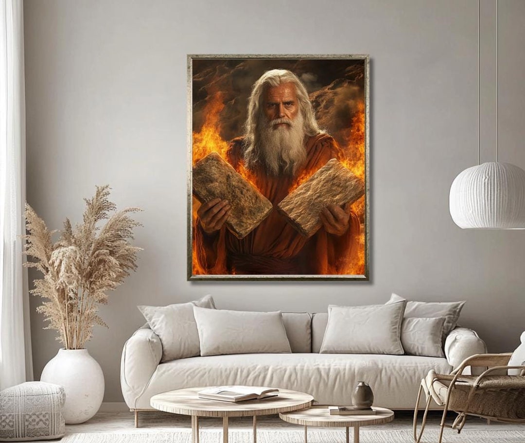 Moses Ten Commandments Wall Art Biblical Scene Canvas Print Religious ...