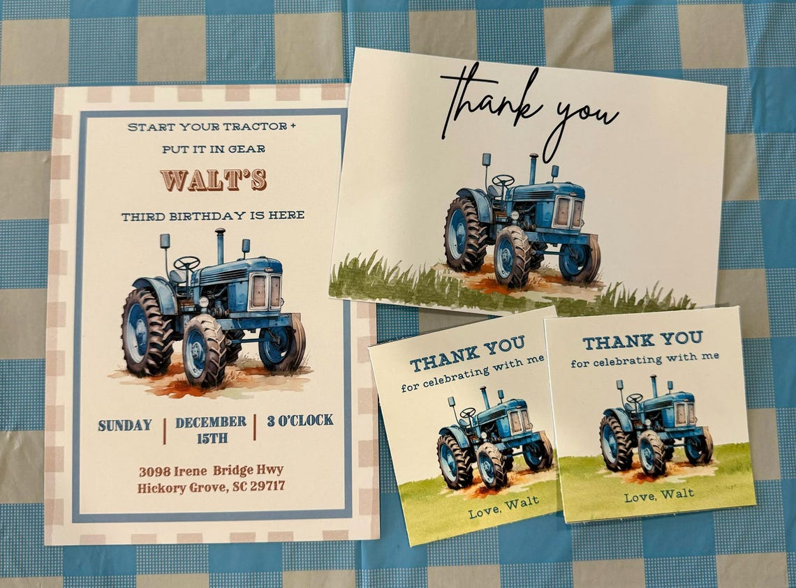 Blue Tractor Birthday Invitation DIGITAL DOWNLOAD - Etsy