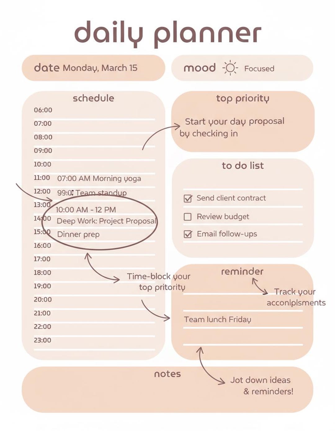 Minimalist Pink Digital Daily Planner | Hyperlinked PDF, Time Blocking ...