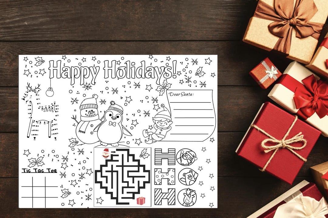 Printable Christmas Coloring Placemat - Creative Fun for Kids! - Etsy
