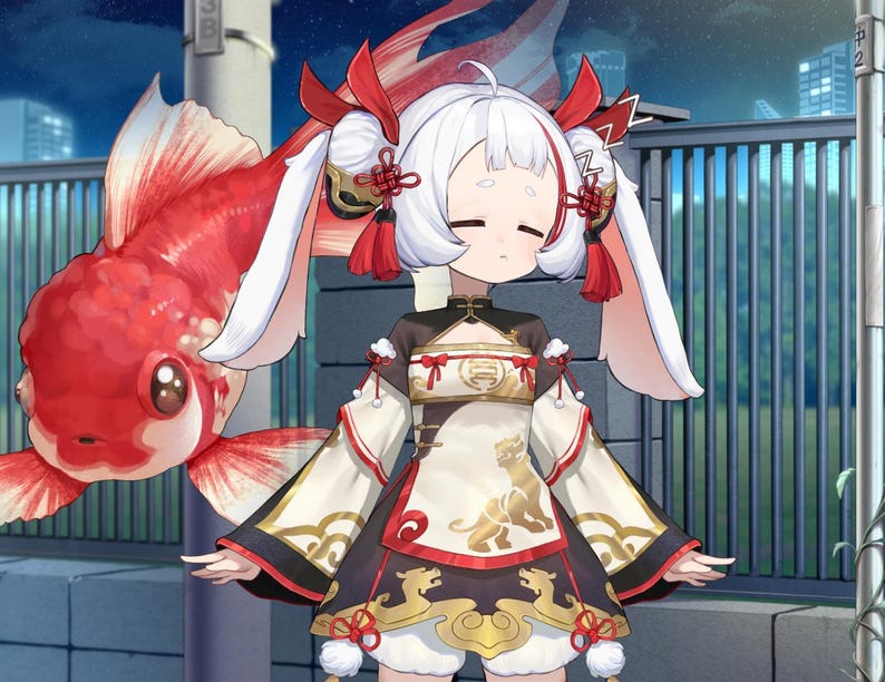 White-Haired Red-Eyed Girl & Her Giant Goldfish Live2D Model/Premium ...