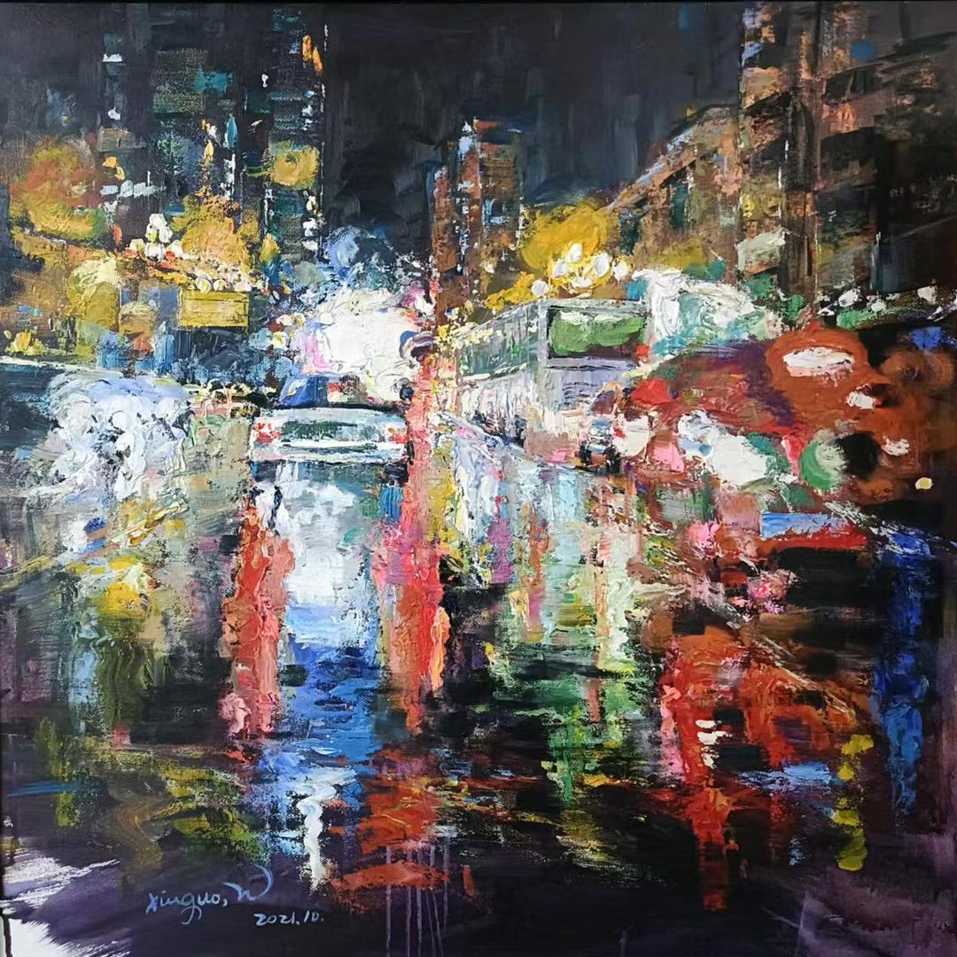 70x70cm Large Square Original Oil Painting for Office Home Decor City ...