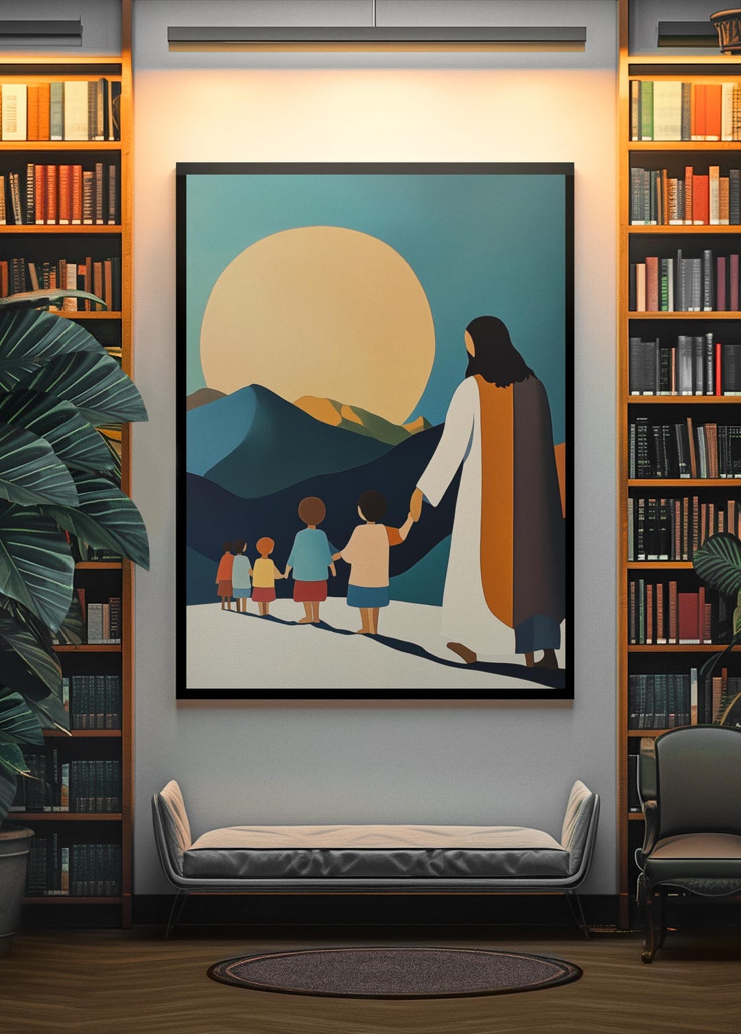Jesus Guiding Children Minimalist Painting | Christian Wall Art ...