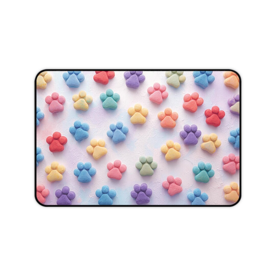 Pastel Paw Print Desk Mat | Cute Colorful Paw Pattern Mouse Pad - Etsy