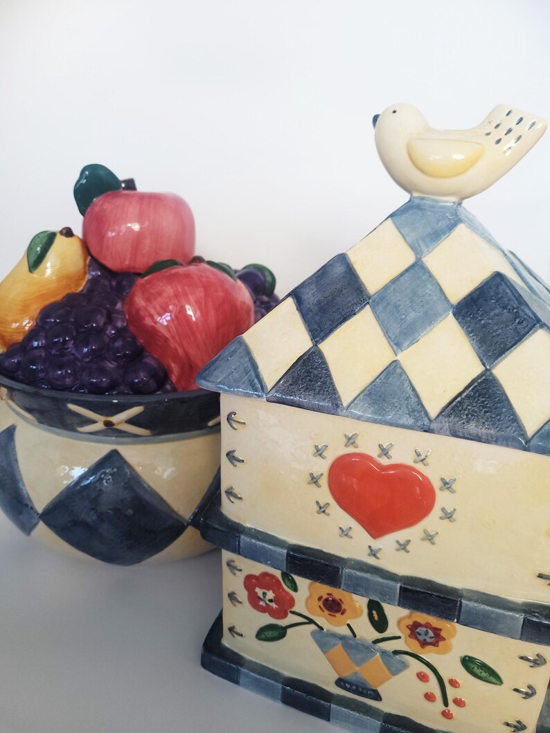 Vintage Hand-painted Ceramic Canister Set | Cottagecore Kitchen Decor ...