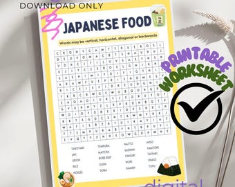 Japanese Food Word Search Challenging Educational Printable Puzzle for ...