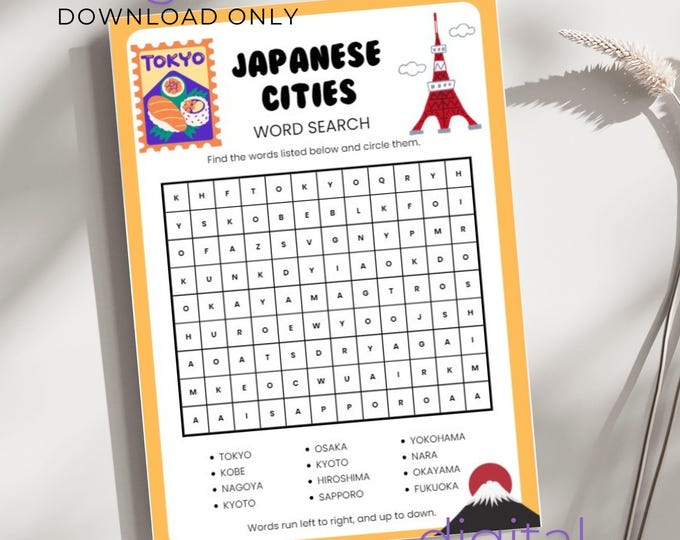 Japanese Cities Word Search for Kids Fun and Educational Printable Word ...