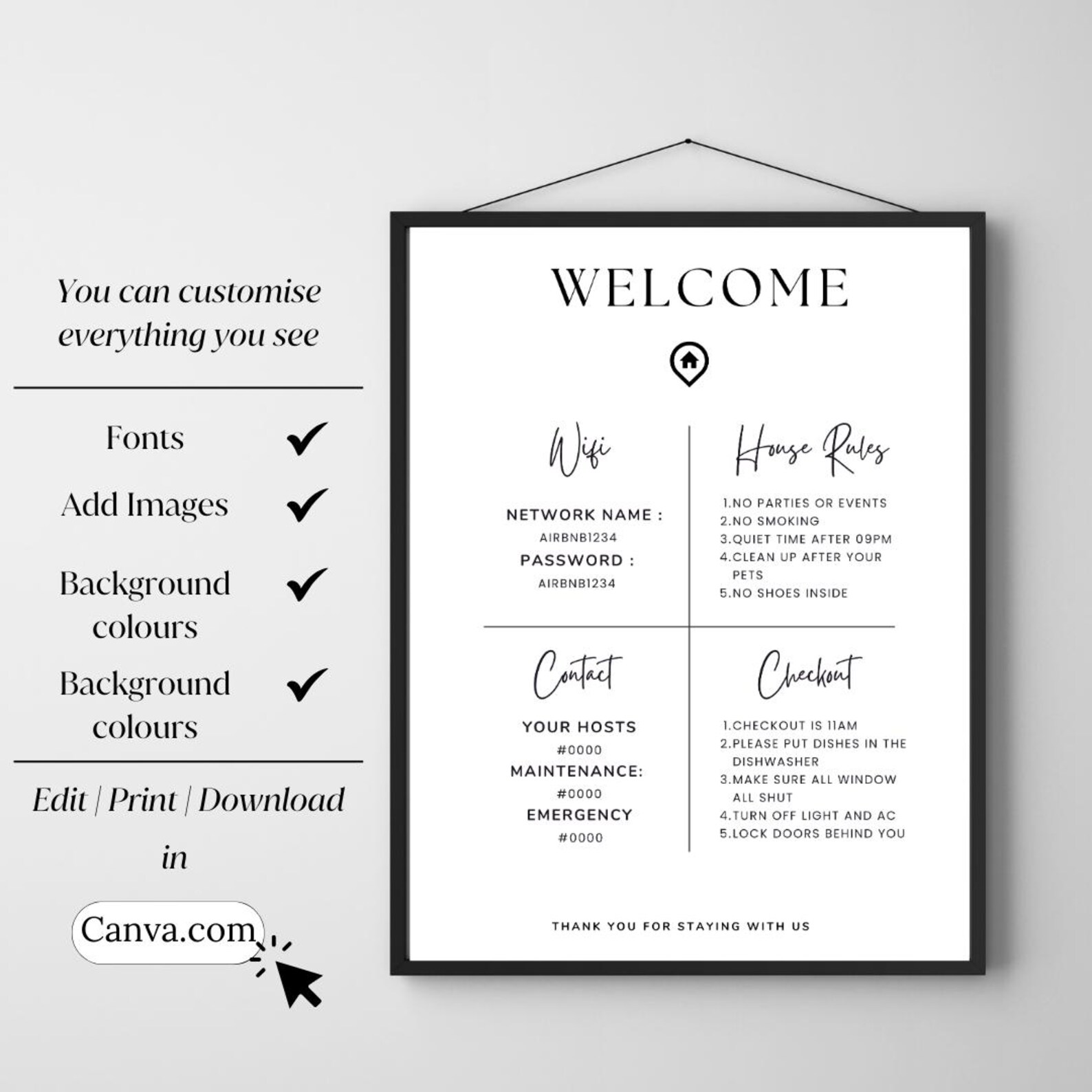 Welcome Sign for Airbnb Hosts, Wifi Welcome Sign, Vacation Rental ...