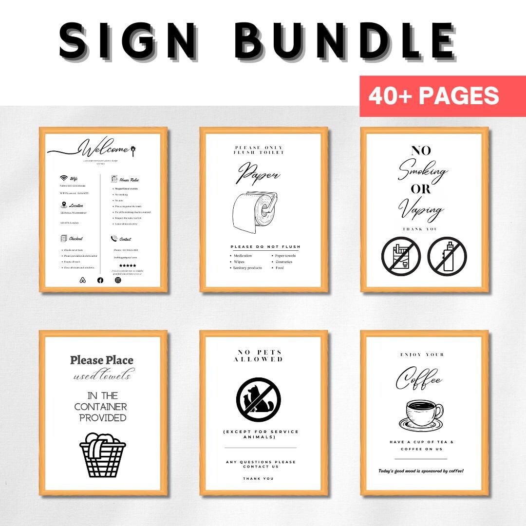 Printable Airbnb Signs, Welcome Sign Bundle, Airbnb Signs Bundle ...