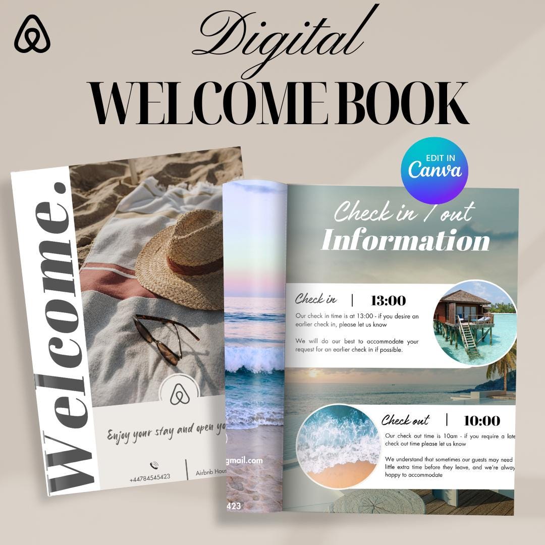 Digital Airbnb Welcome Book Template, Beach Airbnb Welcome Guide Book ...