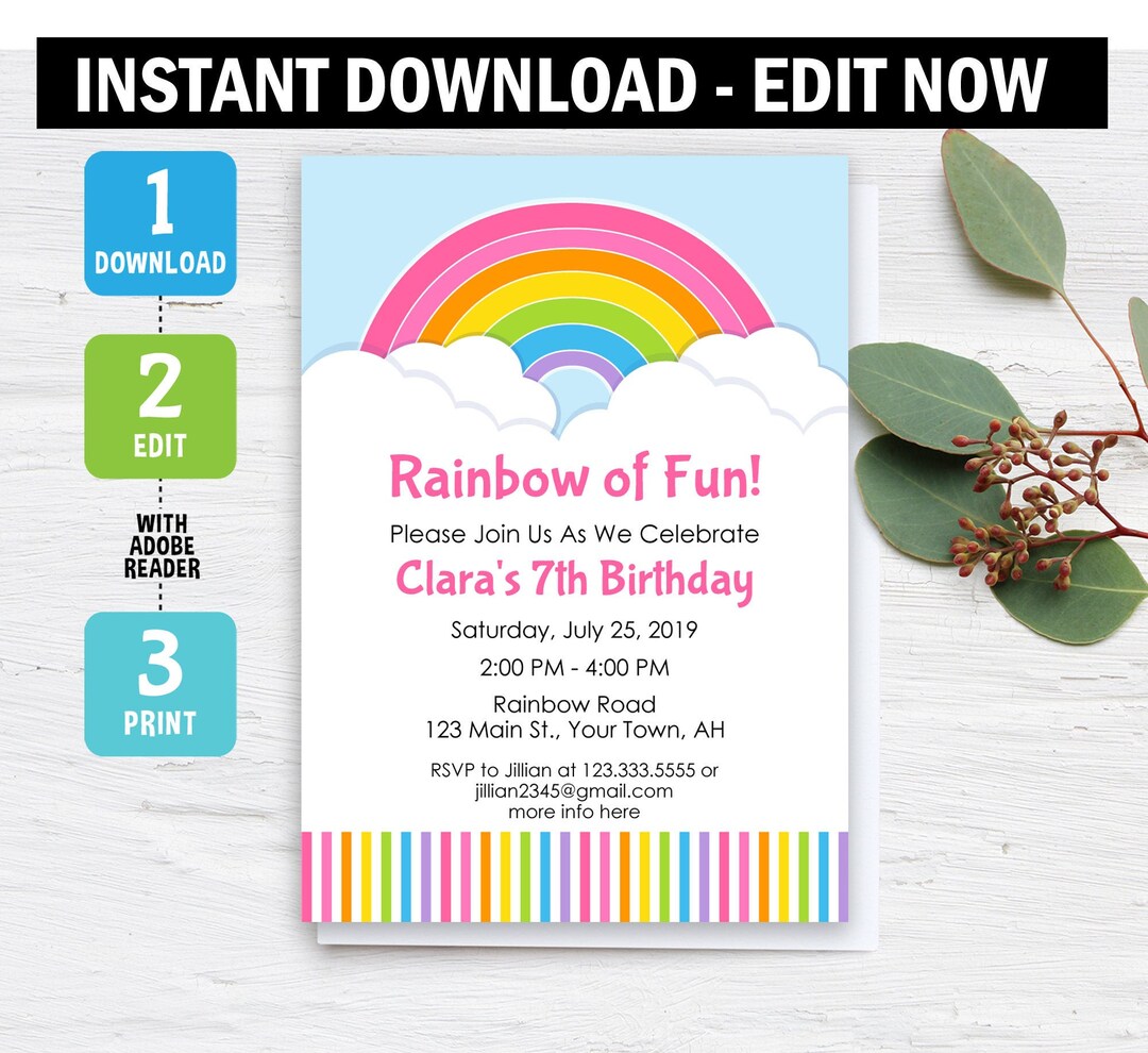 Rainbow Invitation, Rainbow Birthday Invitation, Rainbow, Building ...