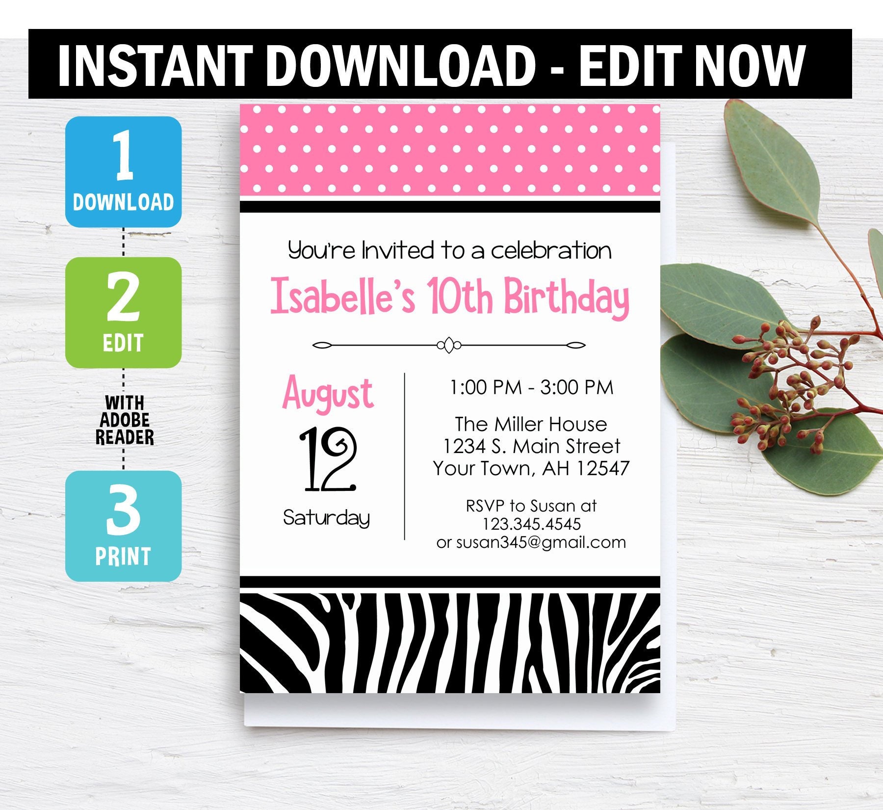 Zebra Print Party Invitations Printable