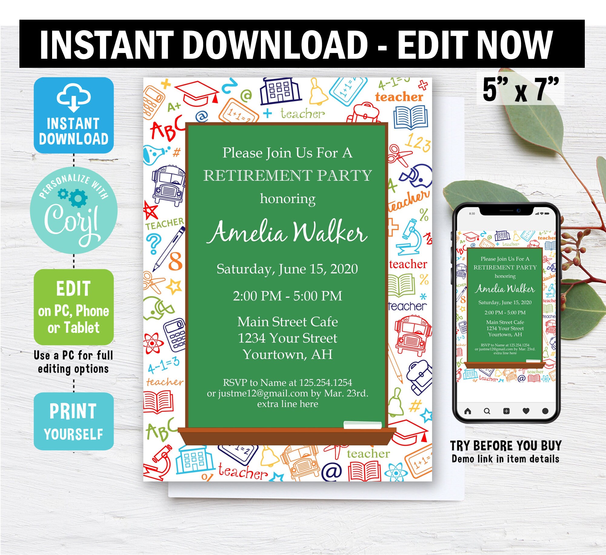 Teacher Retirement Invitation, Edit in Corjl, School Retirement ...