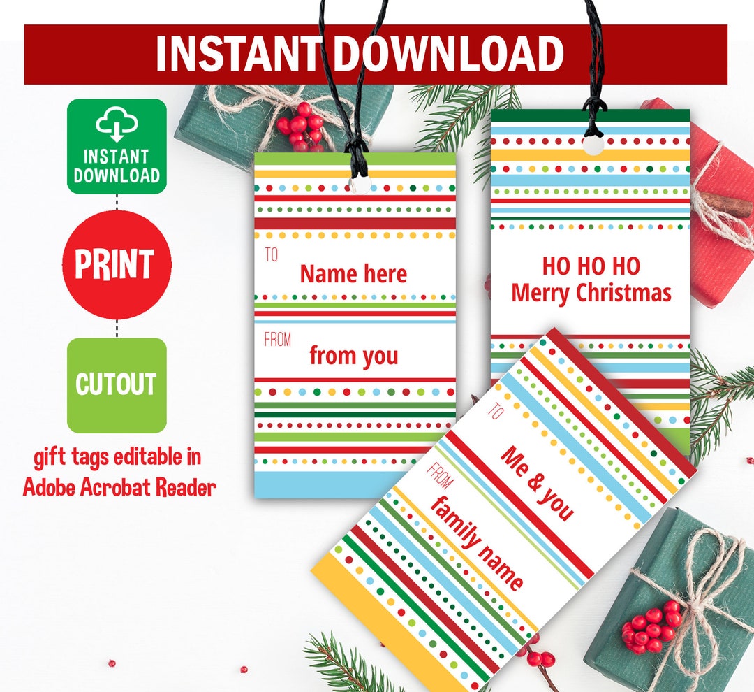 Holiday Gift Tags, Editable, Digital, PDF File, Christmas Gift Tags ...