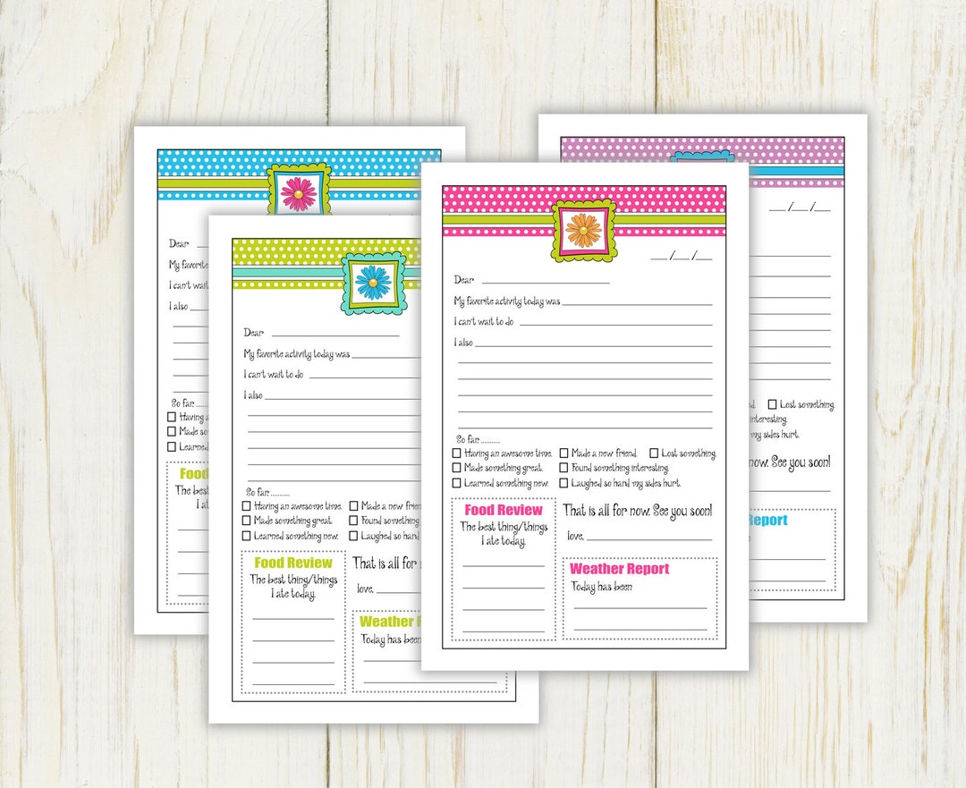 Summer Camp Stationery Digital Instant Download Fill in Note for Camp ...