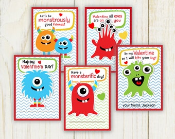 Printable Monster Classroom Valentine Cards Monster - Etsy