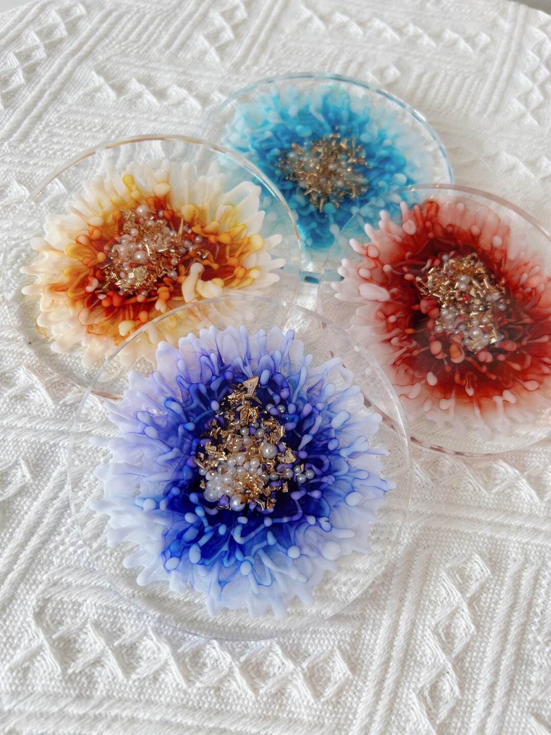 Resin Coaster [floral Fusion] - 3D Blooming Flowers With Pearls and ...