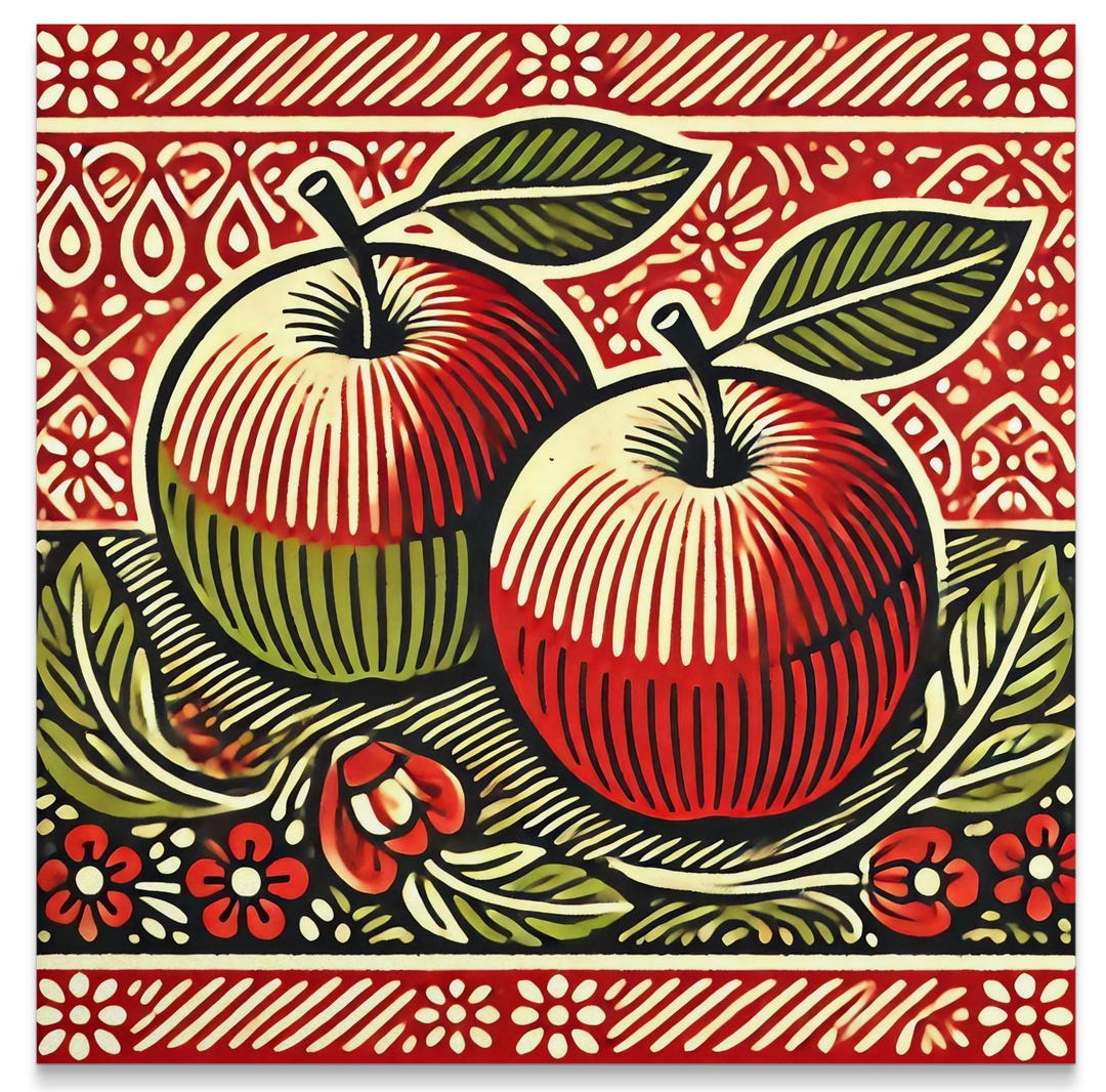 Vintage Apple Art Poster, Retro Kitchen Wall Decor, Fruit Illustration ...