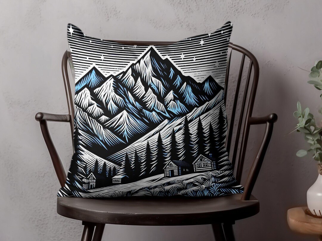 Mountain Cabin Pillow, Scenic Nature Lodge Decor, Art Print Cushion - Etsy
