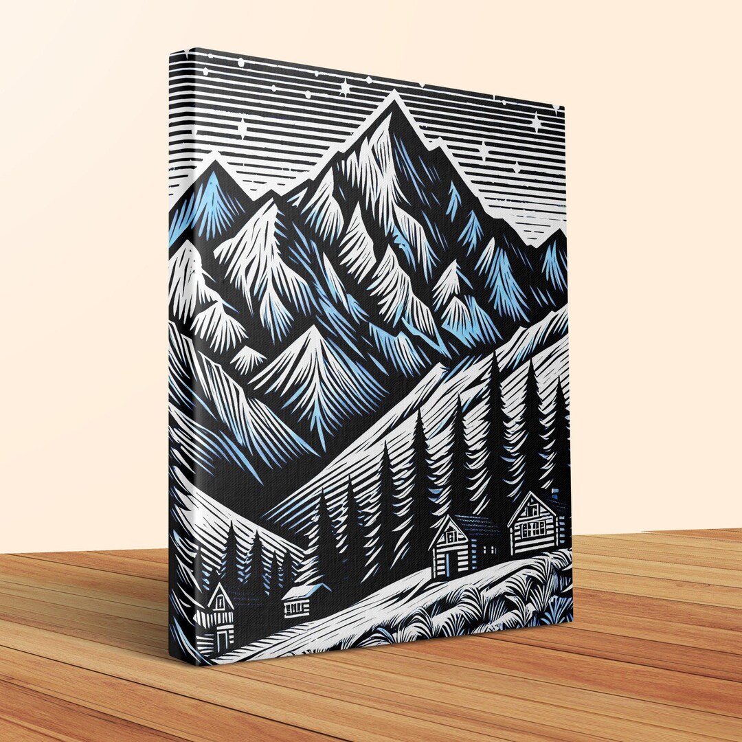 Mountain Cabin Art Canvas, Rustic Landscape Wall Decor, Nature Inspired ...