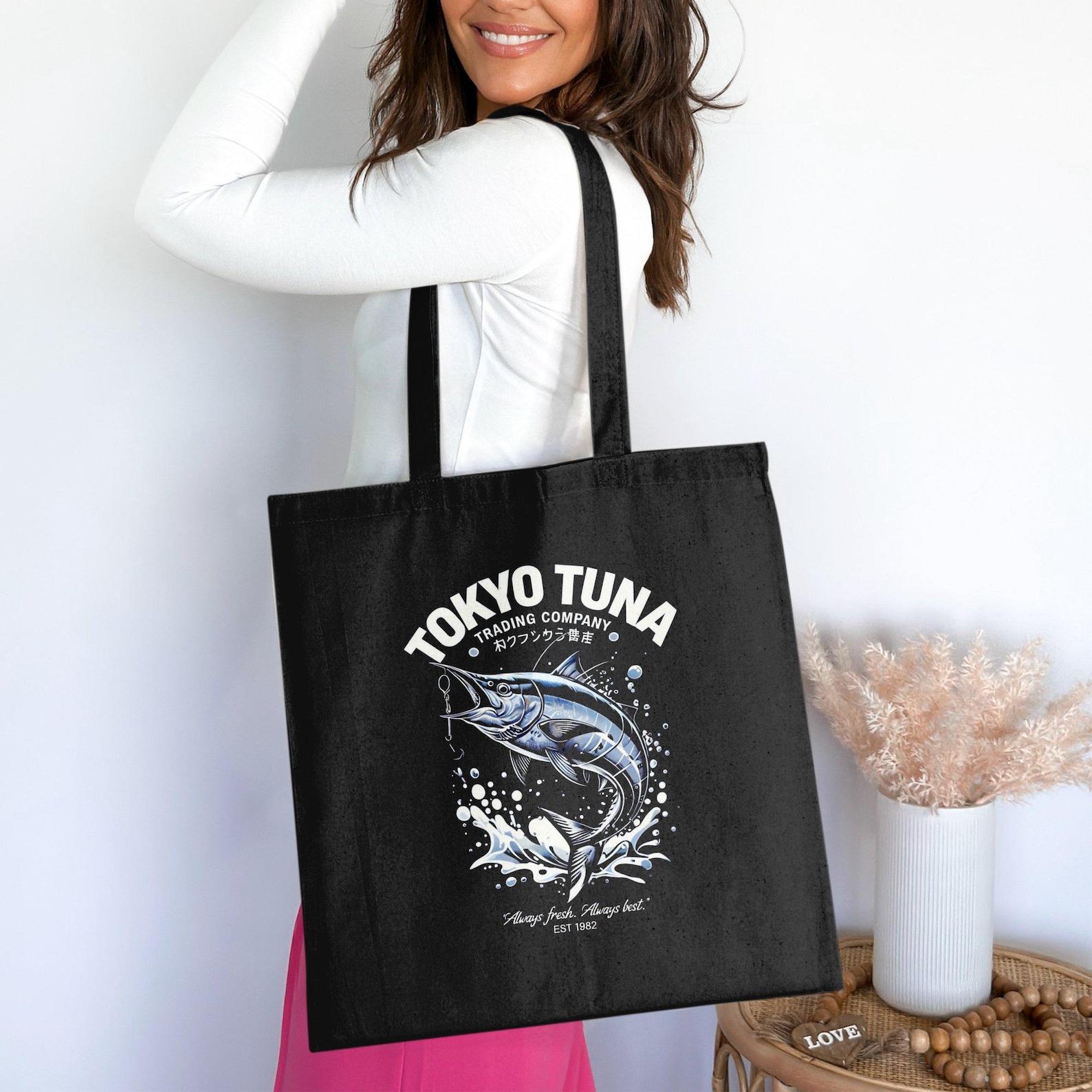 Tokyo Tuna Graphic Tote Bag, Retro Japanese Fish Market Style - Etsy