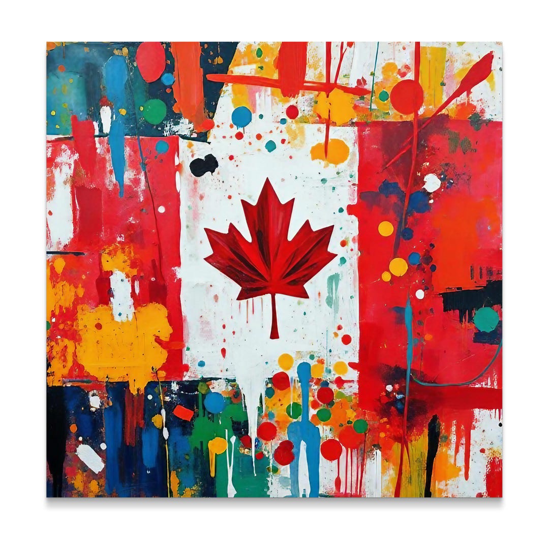 Abstract Canada Flag Poster, Colorful Maple Leaf Art, Home Decor (12x12 ...