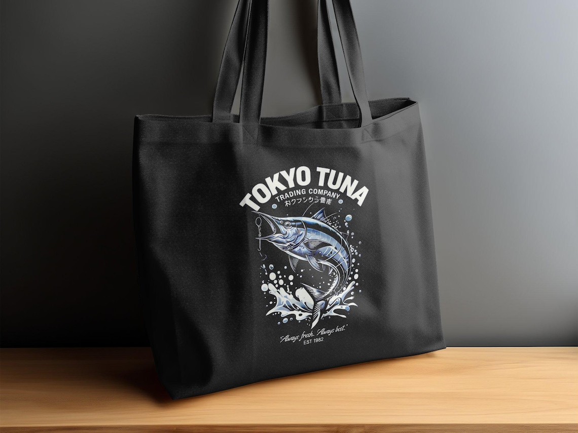 Tokyo Tuna Graphic Tote Bag, Retro Japanese Fish Market Style - Etsy