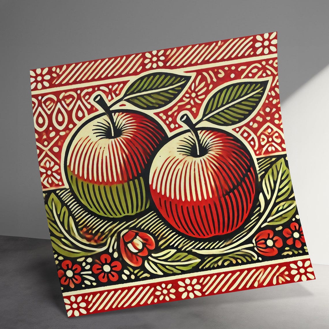 Vintage Apple Art Poster, Retro Kitchen Wall Decor, Fruit Illustration ...