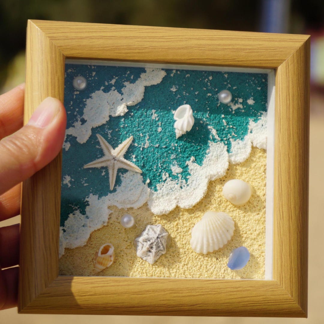 Seashell Home Decor, Shell Collage Decor, Stand Frame, Sea Wave Decor ...