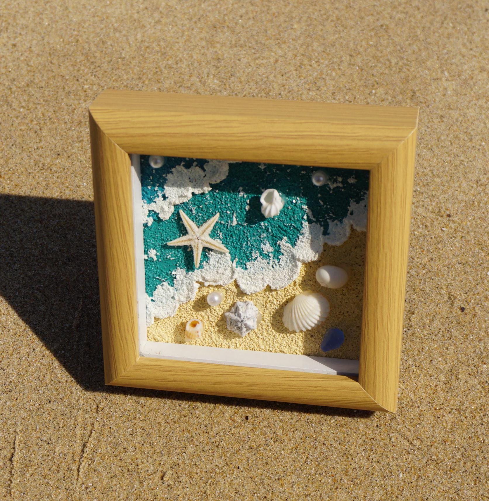 Seashell Home Decor, Shell Collage Decor, Stand Frame, Sea Wave Decor ...