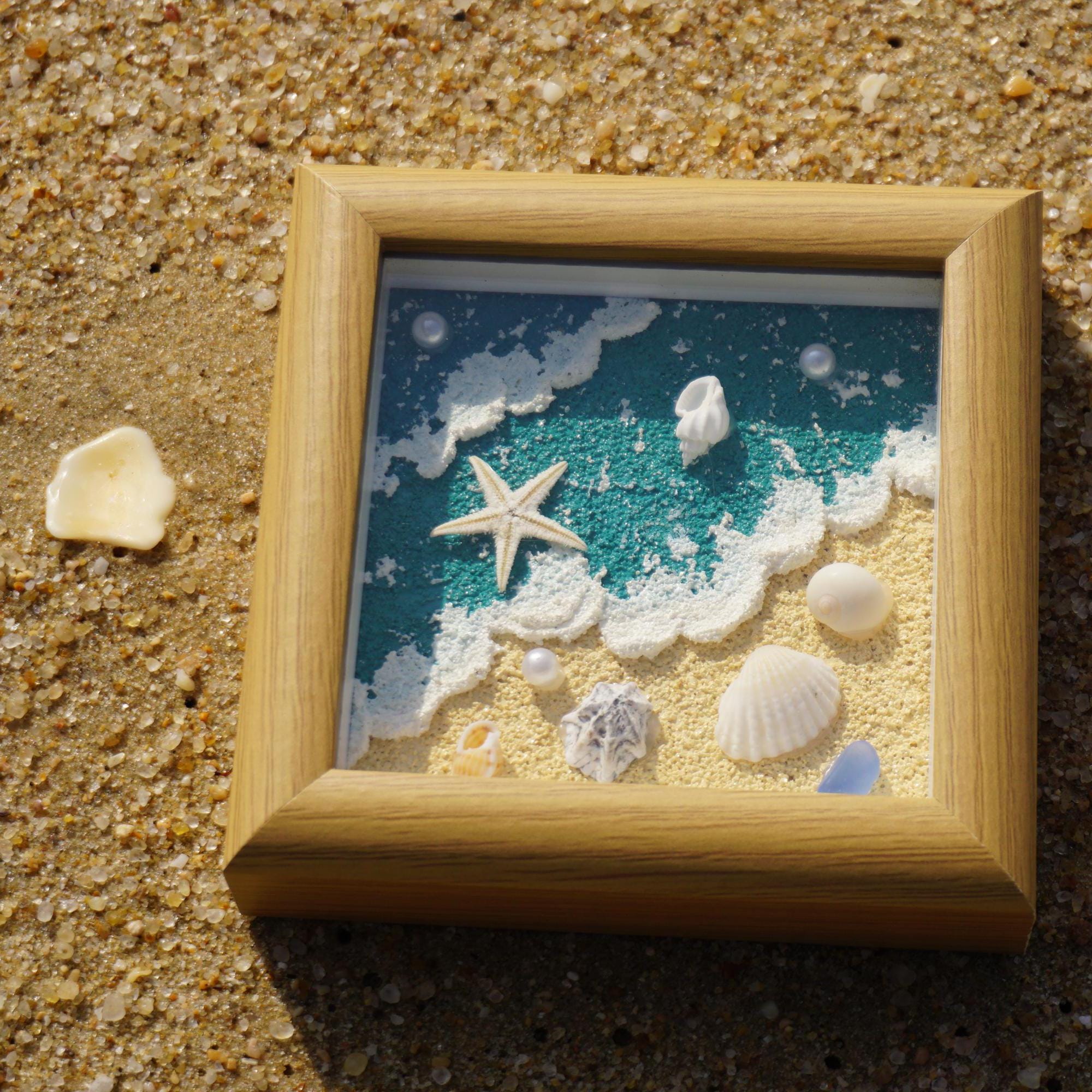 Seashell Home Decor, Shell Collage Decor, Stand Frame, Sea Wave Decor ...