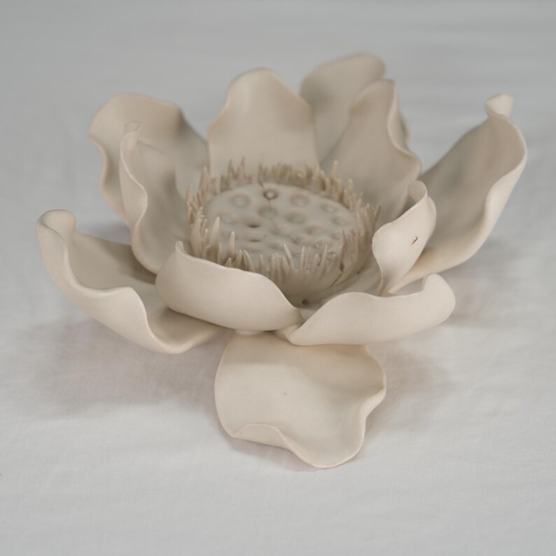 Handmade White Porcelain Lotus Sculpture, Elegant Flower Art, Lotus-inspired Ceramic Figurine ...