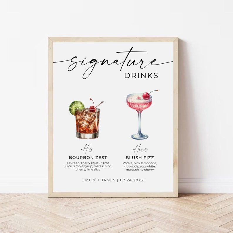 Bar Menu, Signature Cocktail Sign, Signature Drink Sign, Cocktail Drink ...