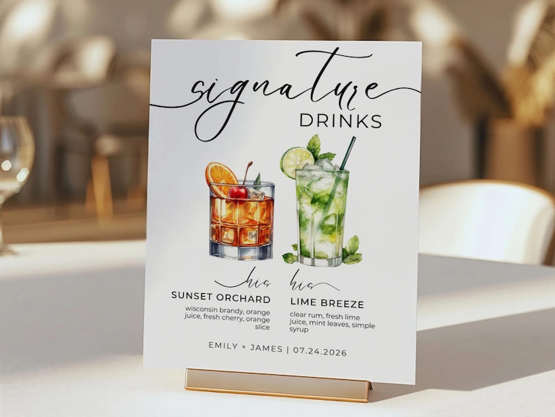 Signature Drink Sign, Bar Menu Sign, Wedding Drink Menu Sign, Cocktail ...
