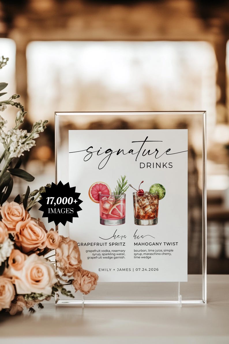 Signature Cocktail Sign, Bar Menu, Cocktail Drink Sign, Signature Drink ...