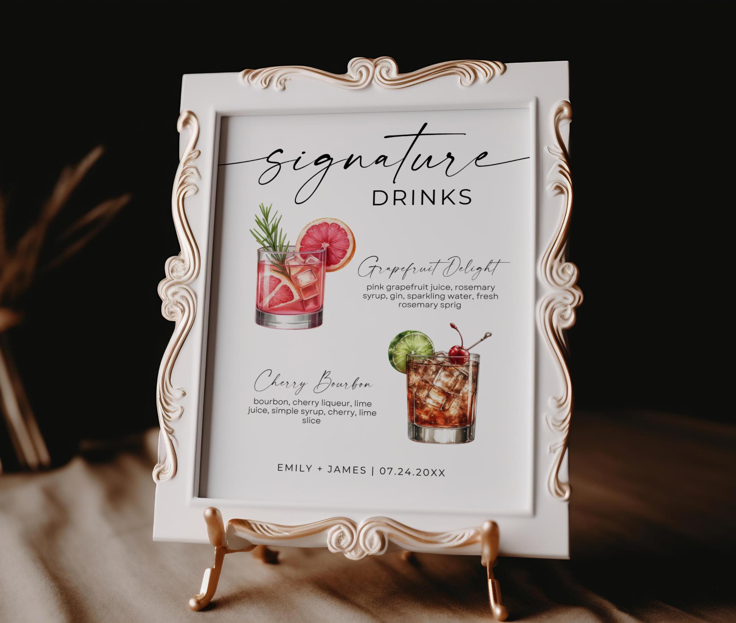 Signature Drink Sign, Bar Menu, Cocktail Drink Sign, Wedding Bar Menu ...