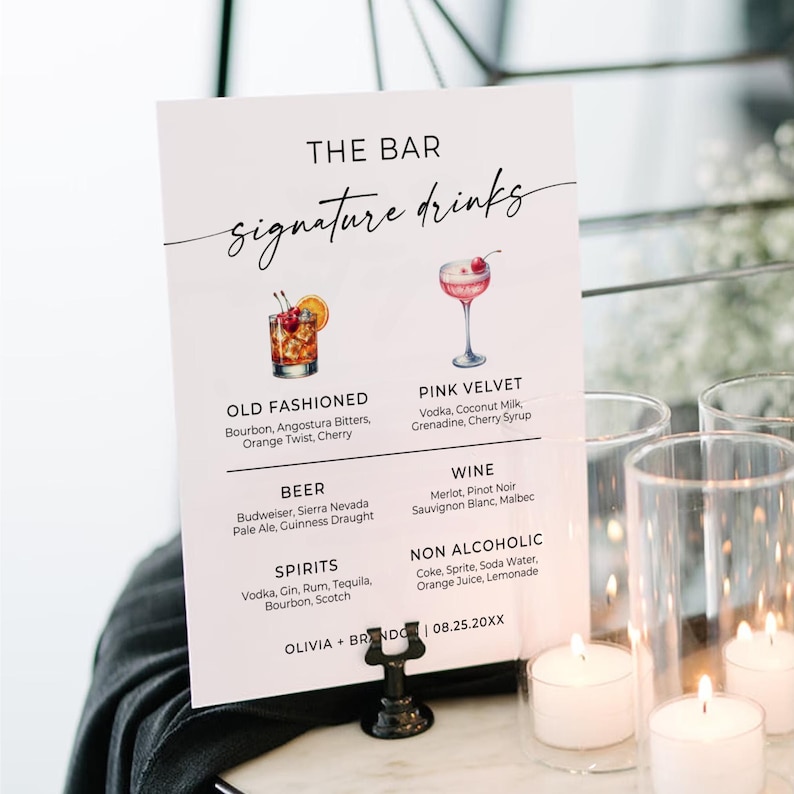 Bar Menu Sign, Cocktail Menu, Signature Drink Sign, Signature Cocktail ...