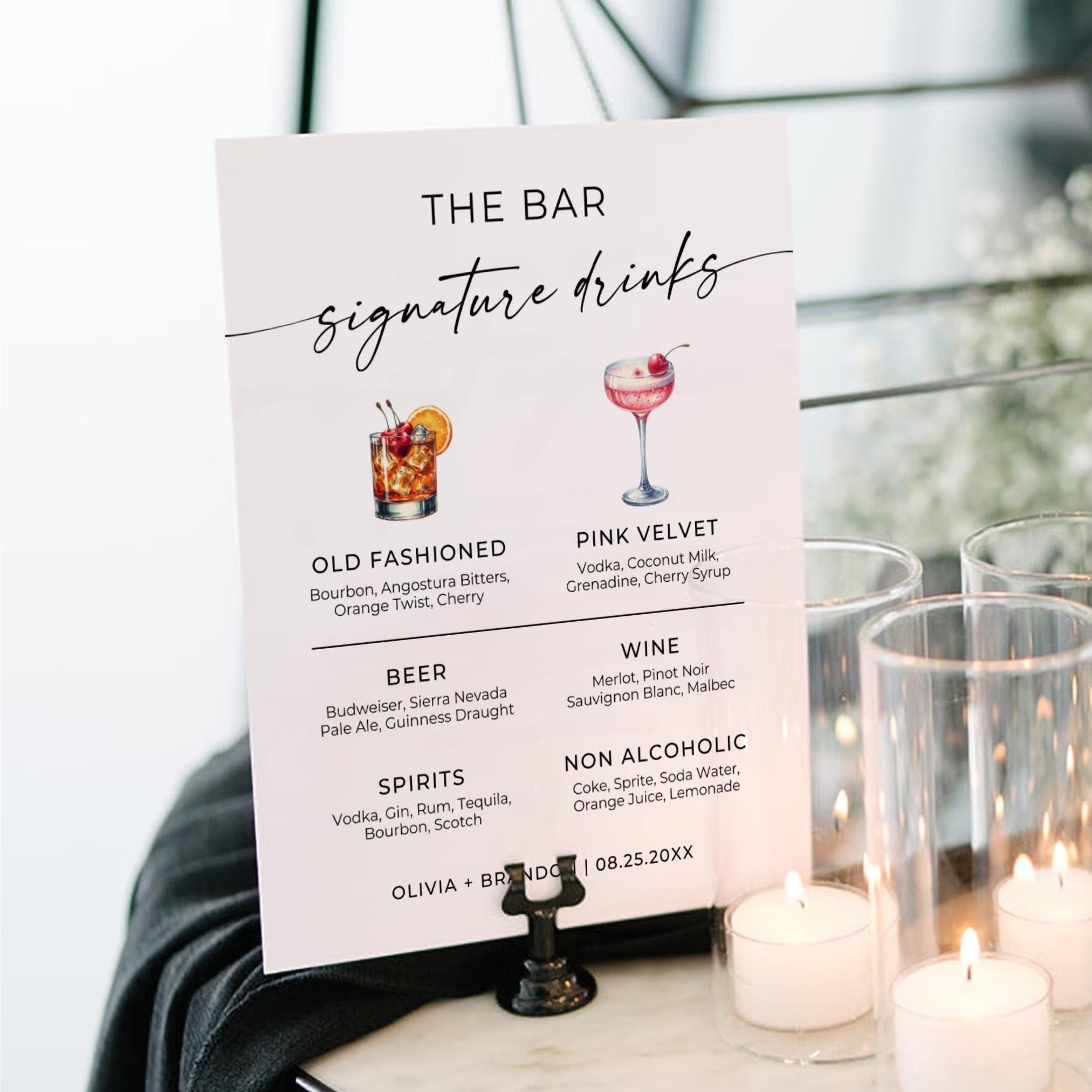 Bar Menu Sign, Cocktail Menu, Signature Drink Sign, Signature Cocktail ...