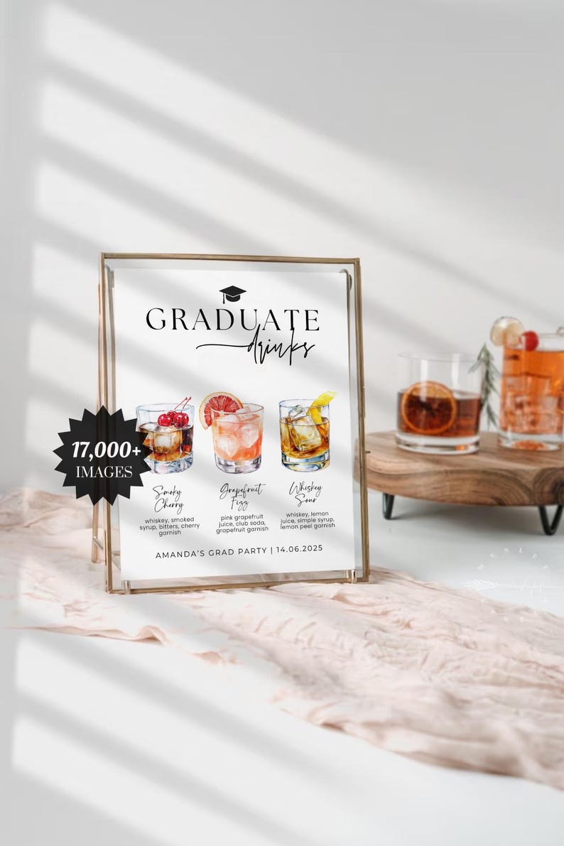 Modern Graduation Signature Drink Sign, Graduate Bar Menu Sign ...