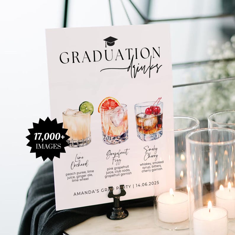 Modern Grad Signature Drink Sign, Graduation Bar Menu Sign, Grad Bar ...