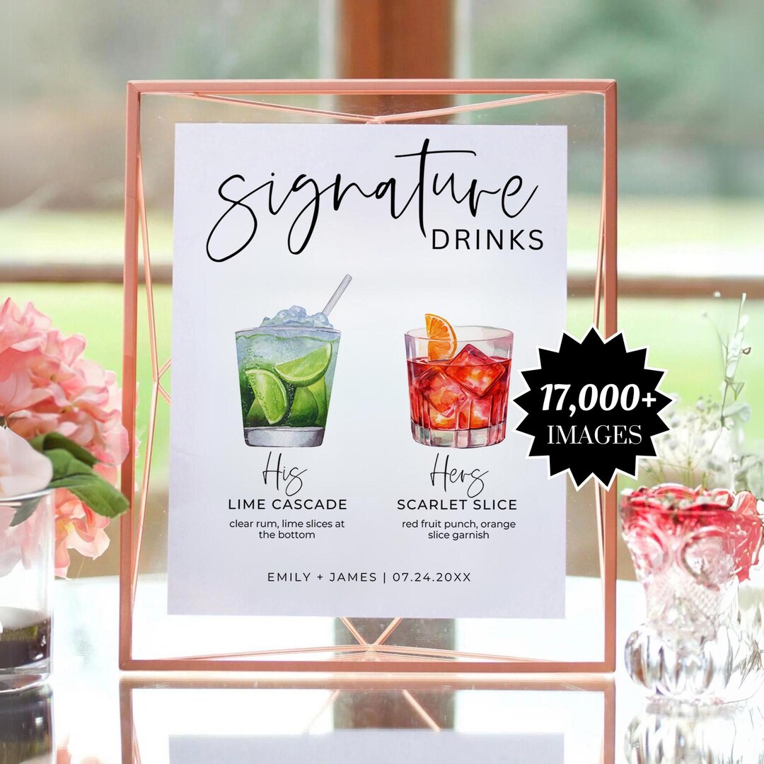 Cocktail Drink Sign, Signature Drink Sign, Bar Menu Sign, Wedding Bar ...