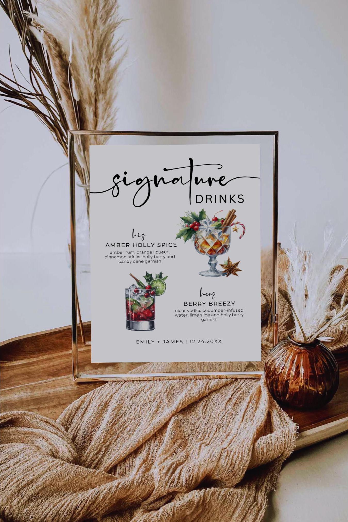 Cocktail Menu, Holiday Signature Drink Sign, Signature Cocktail Sign ...