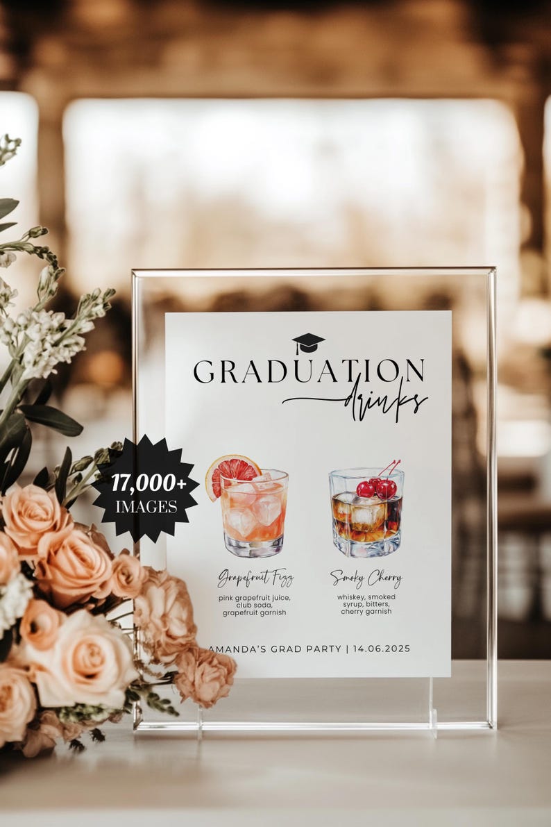 Graduation Bar Menu Sign, Grad Signature Drink Sign, Graduation ...