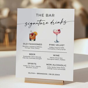 Bar Menu Sign, Cocktail Menu, Signature Drink Sign, Signature Cocktail ...