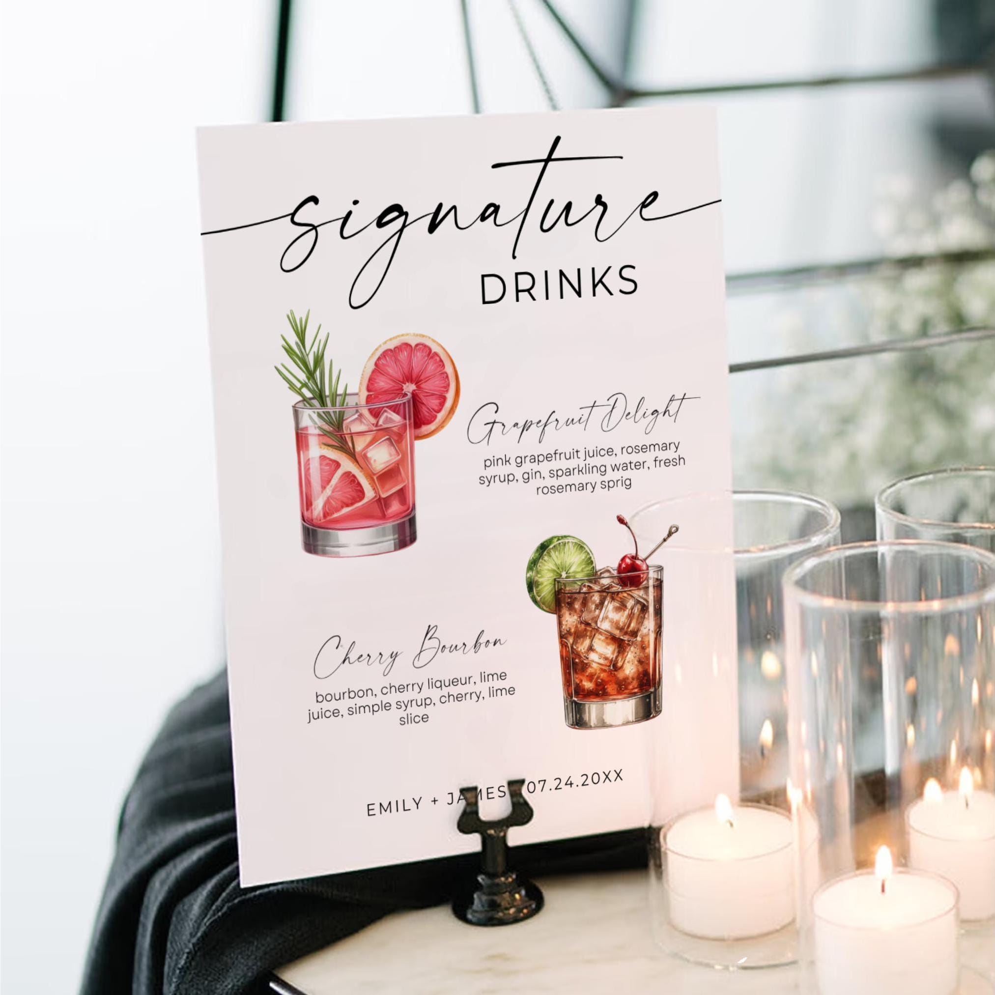 Signature Drink Sign, Bar Menu, Cocktail Drink Sign, Wedding Bar Menu ...
