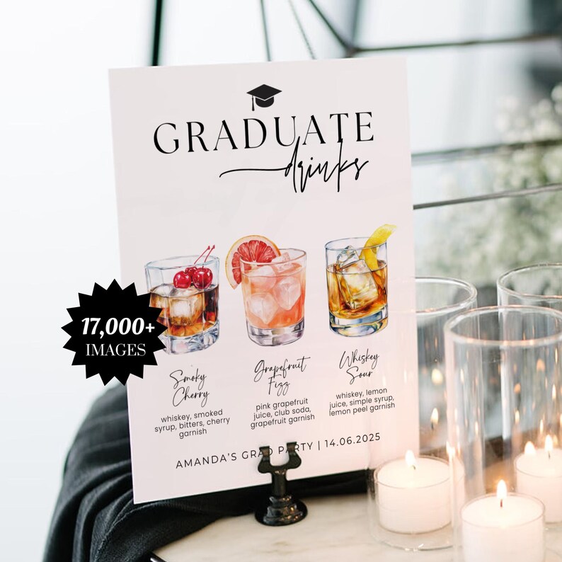 Modern Graduation Signature Drink Sign, Graduate Bar Menu Sign ...