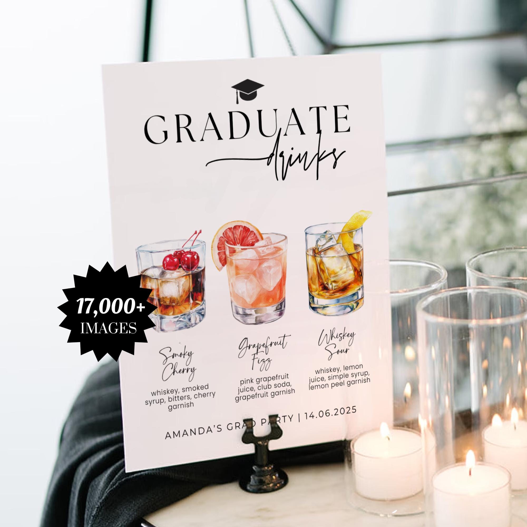 Modern Graduation Signature Drink Sign, Graduate Bar Menu Sign ...